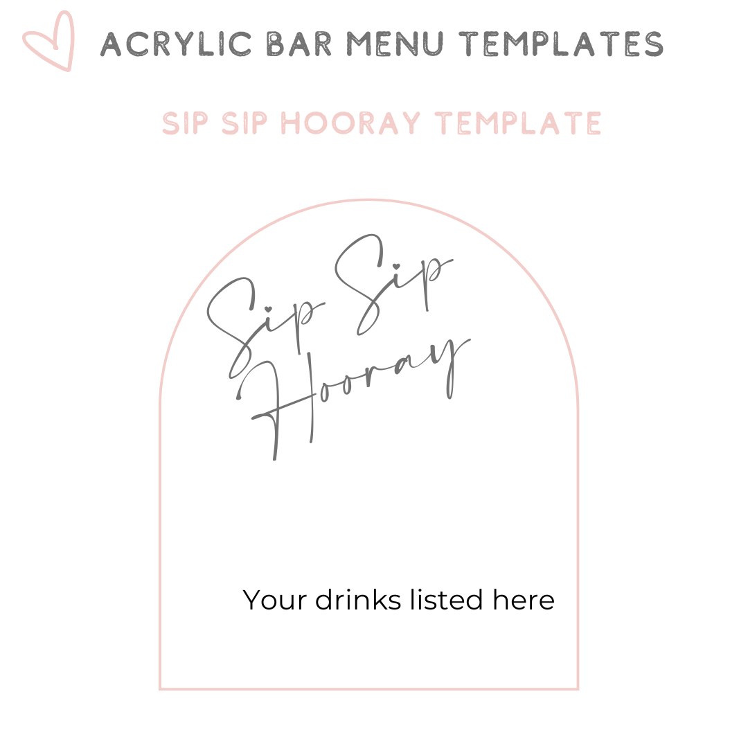 Bar Menu Acrylic Sign - Sip Sip Hooray – Champagne Occasions