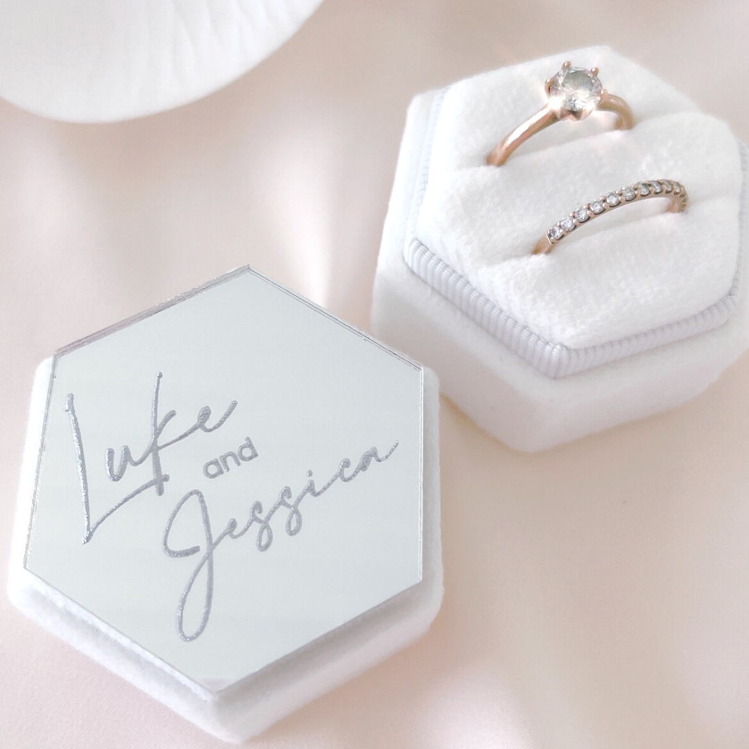 Velvet Ring Boxes with Engraved Acrylic Lid – Champagne Occasions
